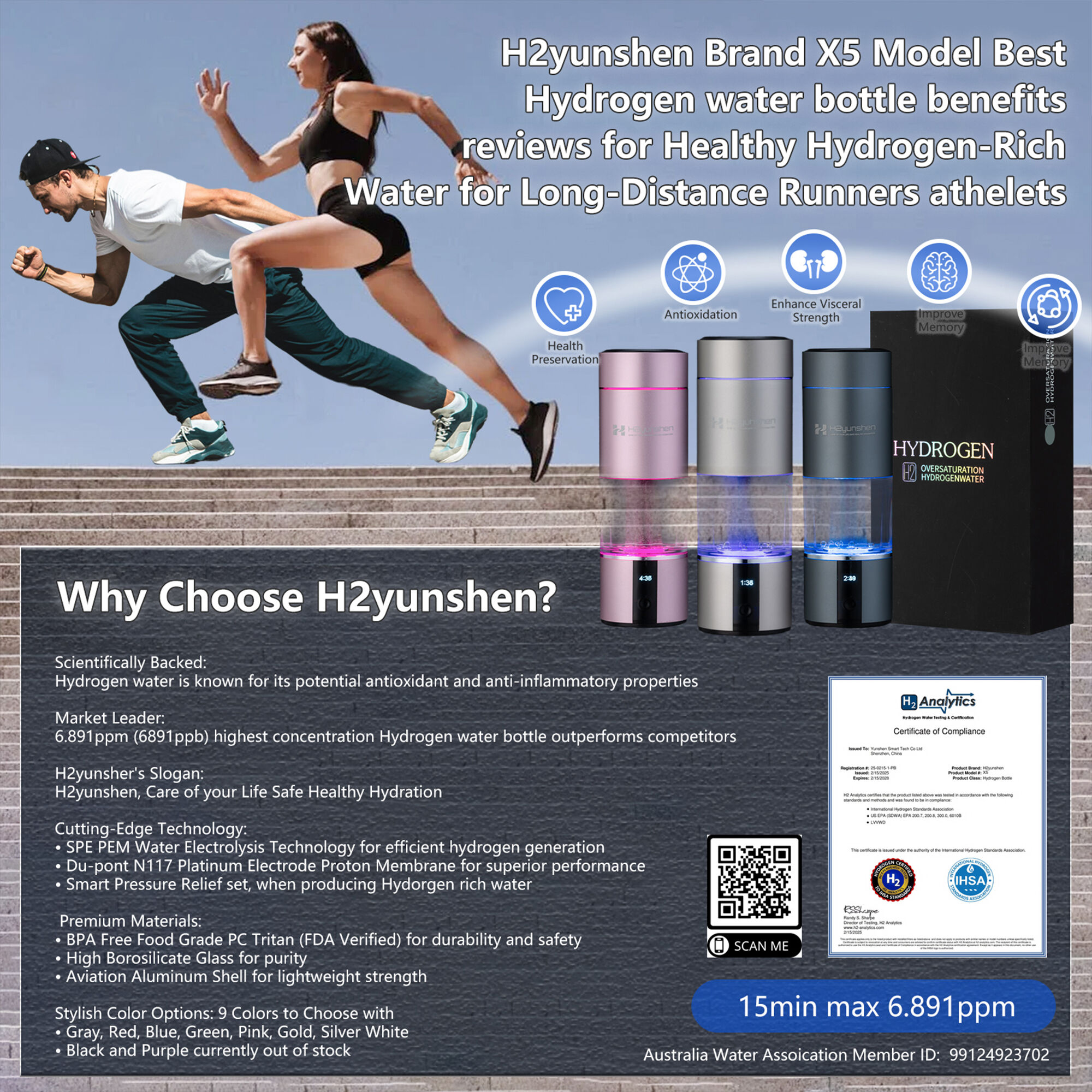 H2yunshen Brand X5 Athletes Best Hydrogen Water Bottle Benefits Reviews ...