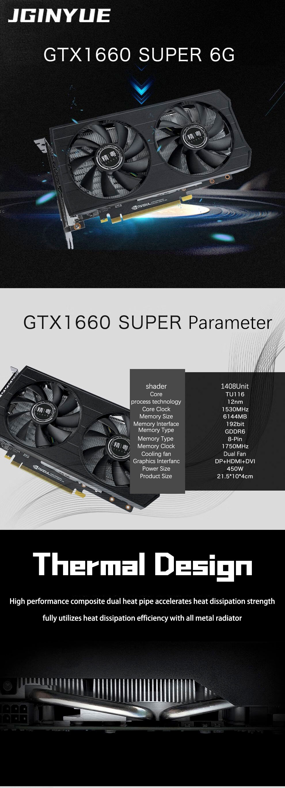 Gtx1660 Super Gpu Graphic Card Jginyue Gddr6 6gb Refurbishment Dp Hdmi ...