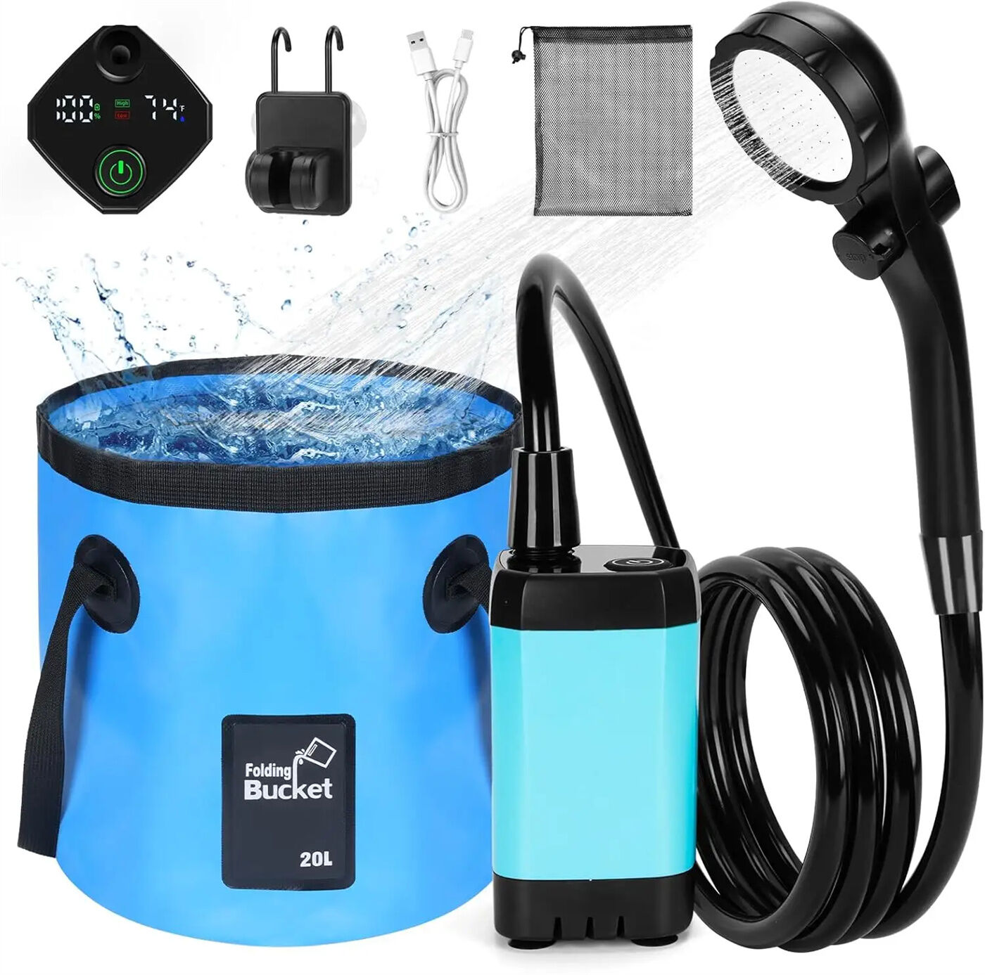 Portable Camping Outdoor Shower Kit With 20l Collapsible Bucket ...