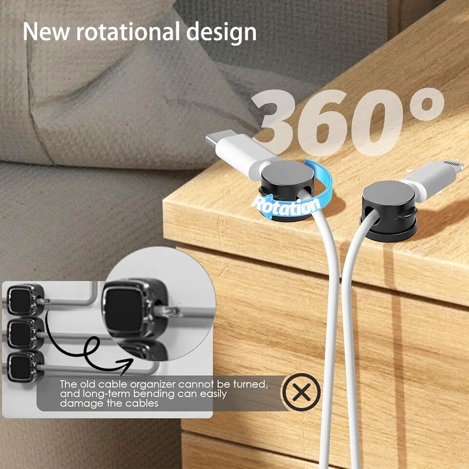 360 Degree Cord Management Desktop Cable Clips Steel Needle Magnetism ...