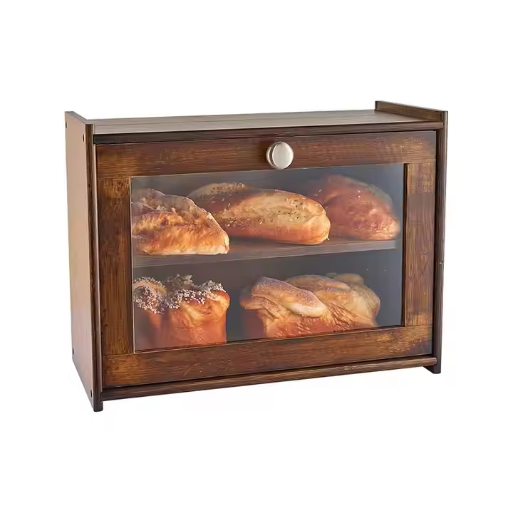 Bamboo Bread Storage Box Wood Bread Boxes For Kitchen Counter Top 2 ...