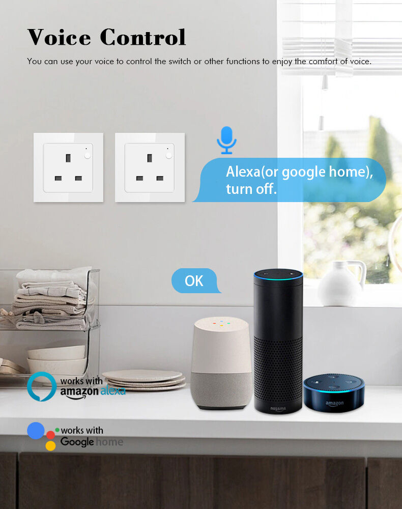 Tuya Smart Uk Standard Wifi Smart Wall Power Socket Glass Panel Power ...