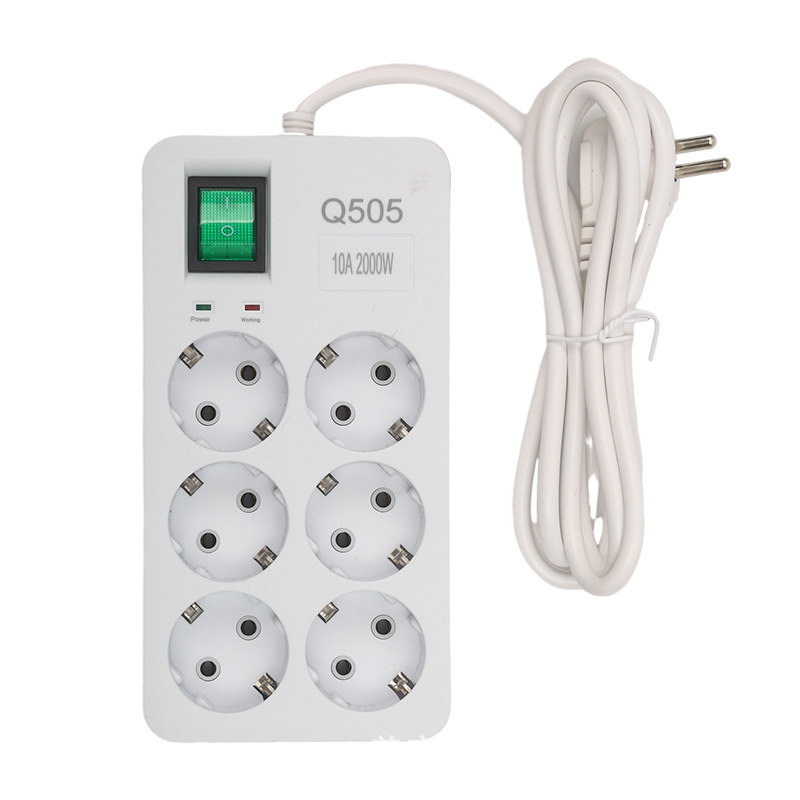 Eu Standard Power Socket With 6 Outlets Flat Plug Power Outlet Surge ...