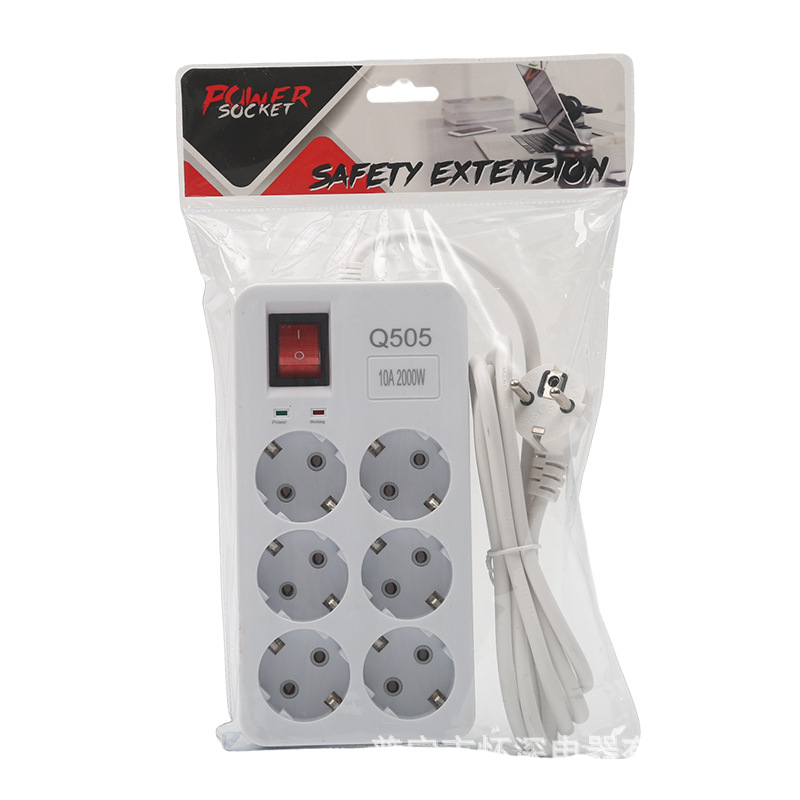 Eu Standard Power Socket With 6 Outlets Flat Plug Power Outlet Surge ...