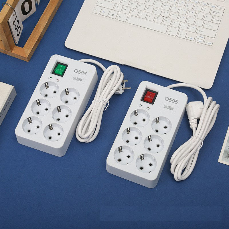Hot-sale Eu Standard Power Socket With 6 Outlets Flat Plug Power Outlet ...