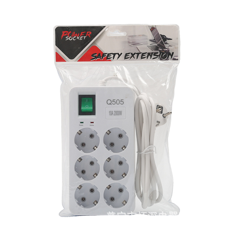 Eu Standard Power Socket With 6 Outlets Flat Plug Power Outlet Surge ...