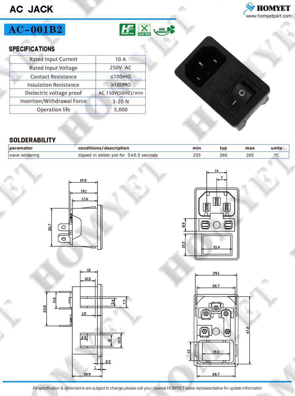 High Power Ac Power Supply Base With Switch Ac-001b2, Ac Jack, Power ...