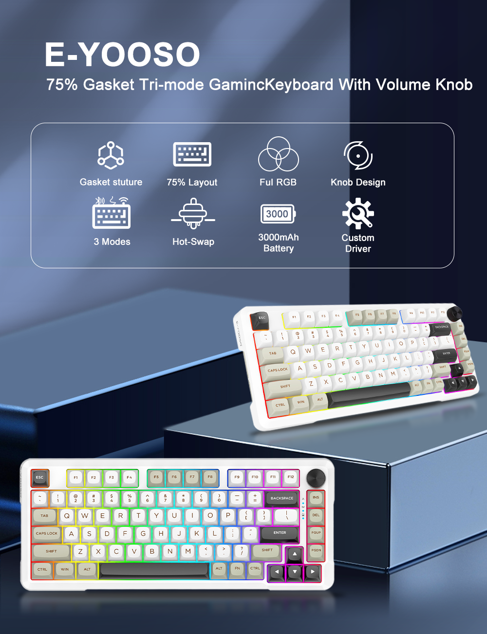 Buy China Wholesale 75% Wireless Gasket Rgb Gaming Keyboard 81 Keys 3 ...