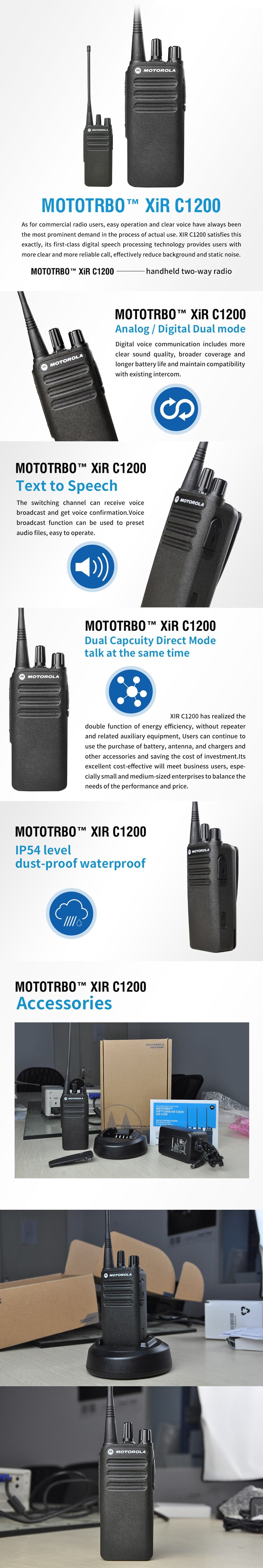 Motorola Xir C1200 Handheld Digital/analog Two-way Radio Dp540 Vhf Uhf For Long-distance Walkie ...
