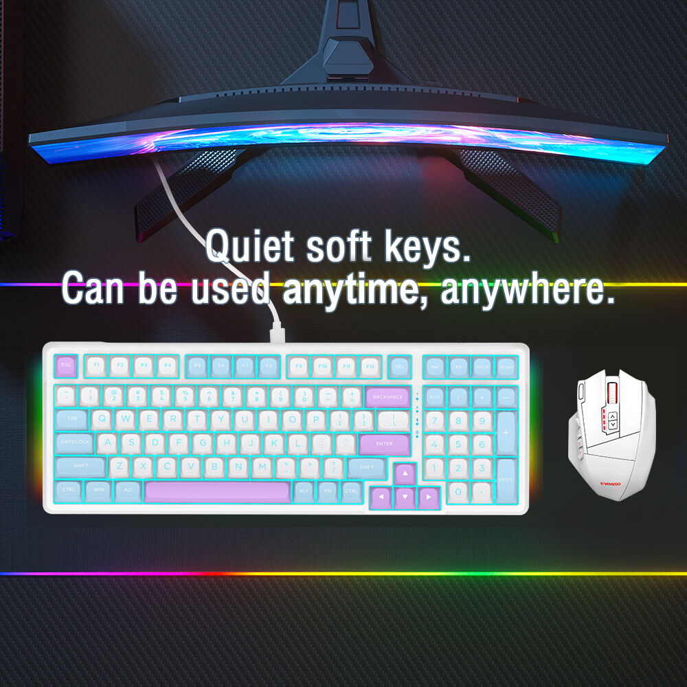 99 Keys Ice Blue Wired Mechanical Gaming Keyboard Layout Hot Swappable ...