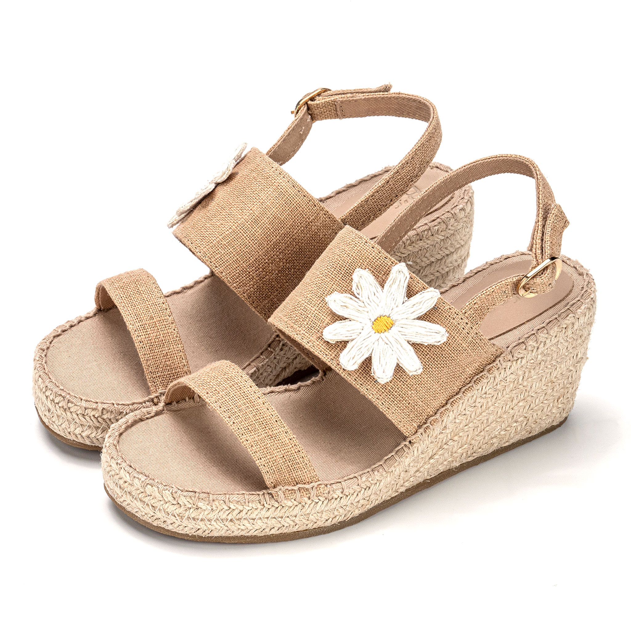 Oem Odm Women's Wedge Sandals In Beige Jute With 3d Flower Deco ...