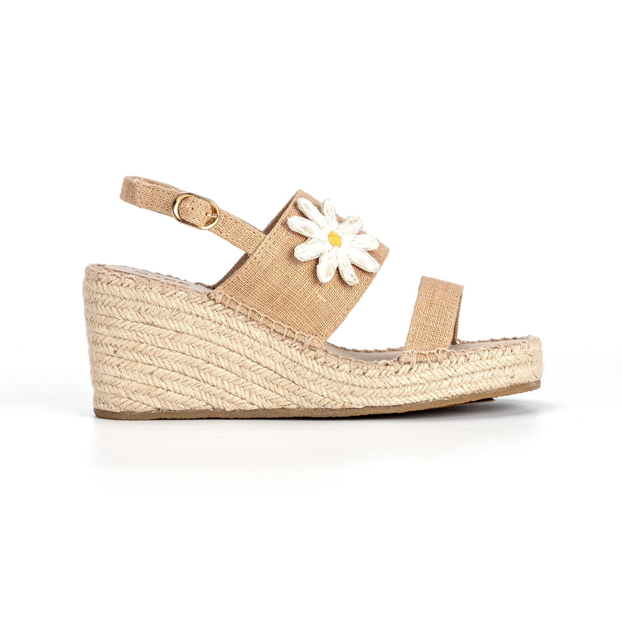 Oem Odm Women's Wedge Sandals In Beige Jute With 3d Flower Deco ...