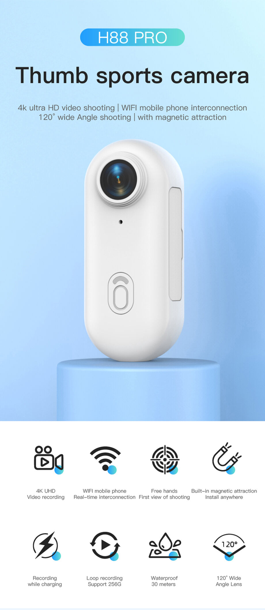 Mini 4k Wifi Thumb Camera Pet Video Recorder 30m Waterproof Sport ...