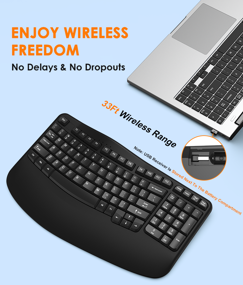 Wholesale Wave Keys 101 Keys Ergonomic 2.4g Wireless Computer Keyboard ...