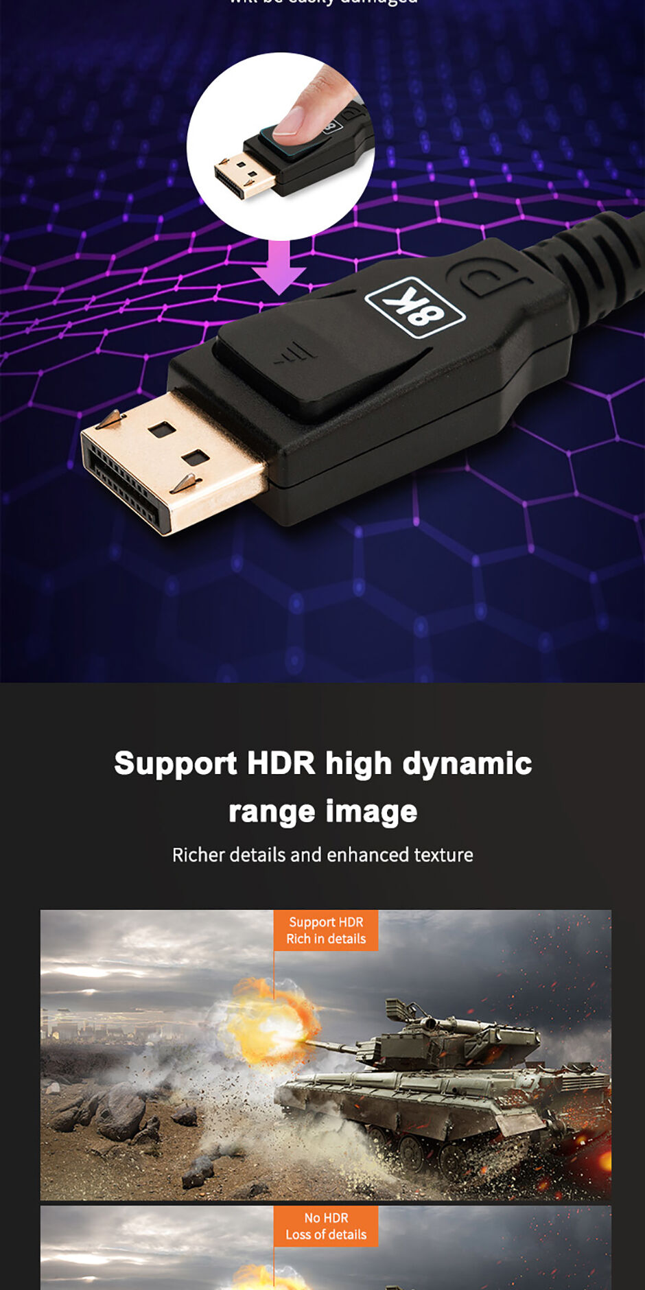 Gold Plated 32.4gbps Dp 1.4v Cable Black Displayport To Displayport ...