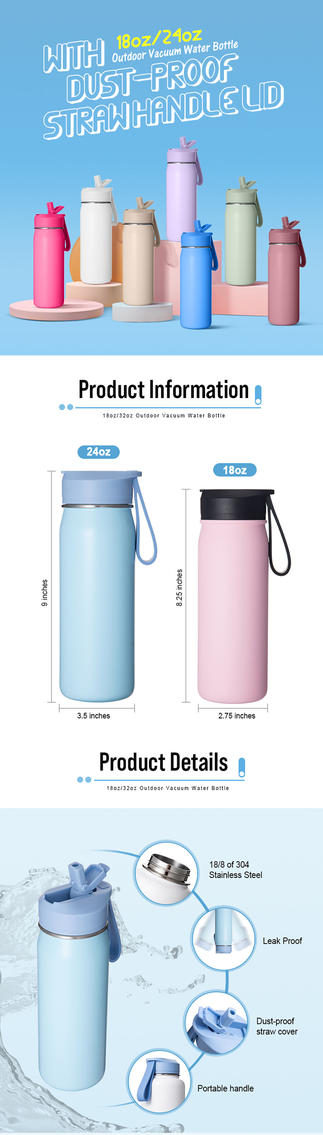 2025 New Sports Water Bottle With Lock Lid Vacuum 304 Stainless Steel ...