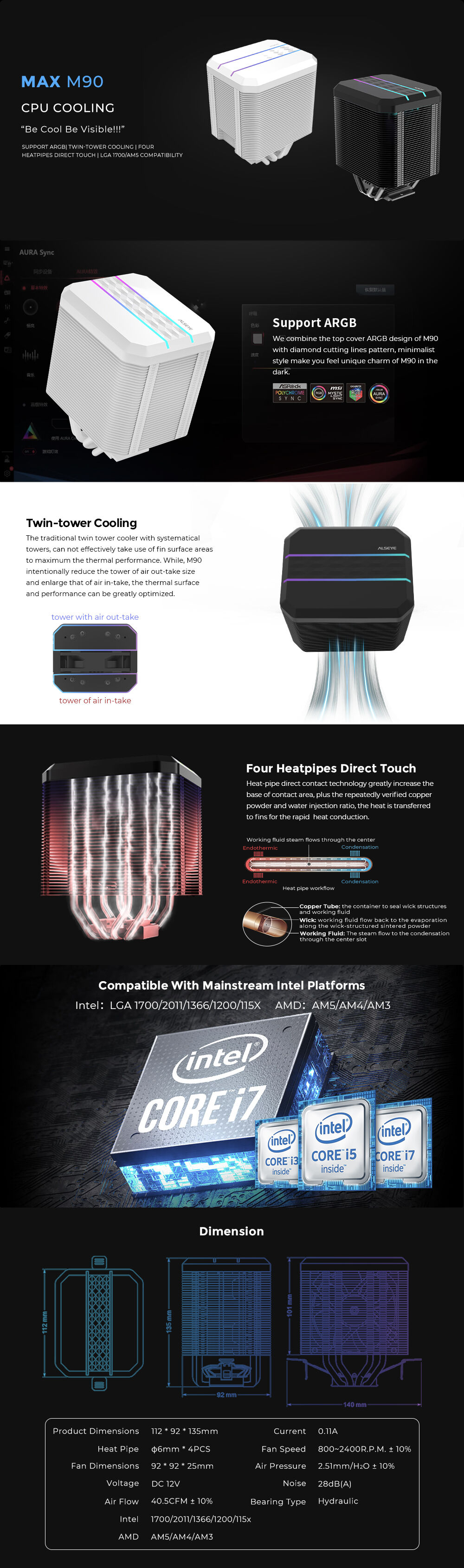 Buy China Wholesale Alseye Led Air Cooler 4 Heat Pipes Argb Lga 2011 ...