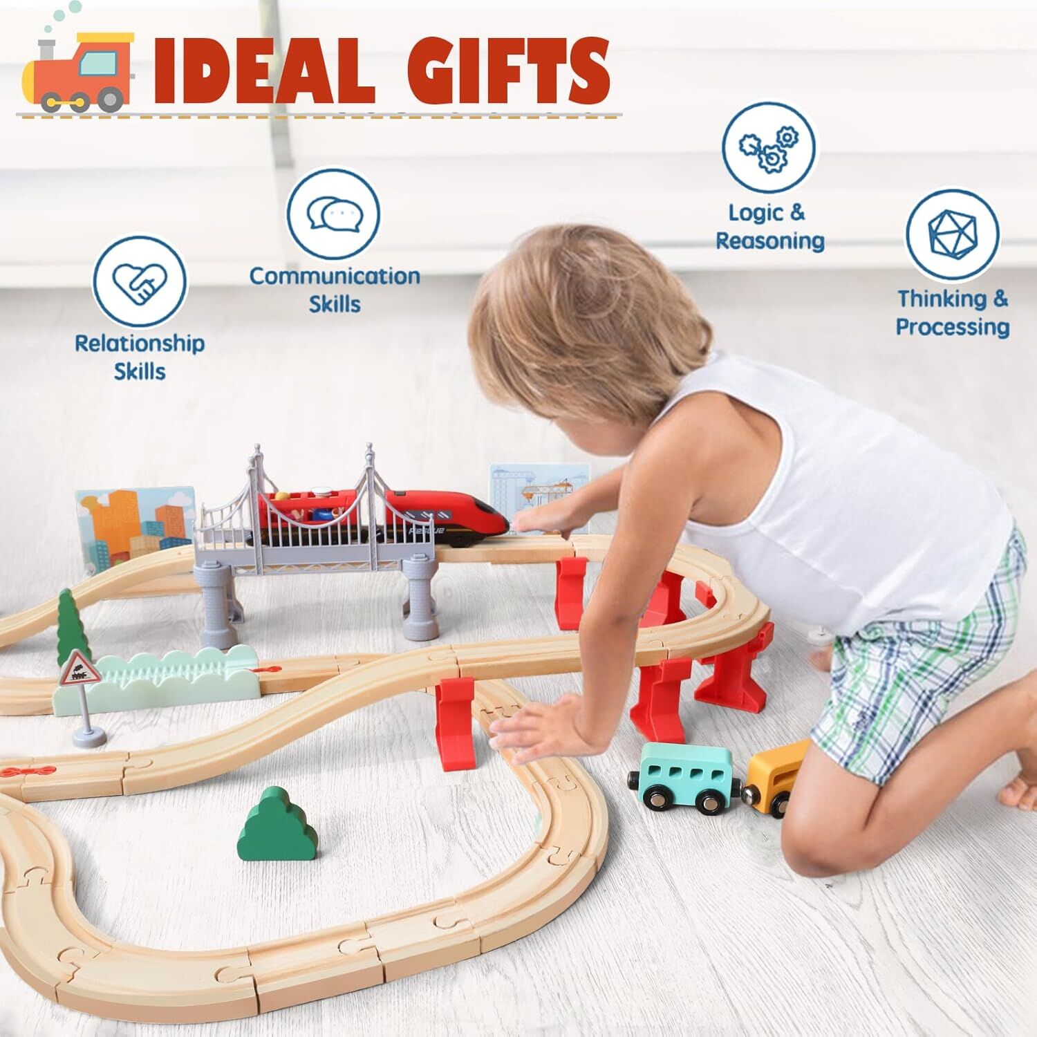 Cheap Wooden Train Set For Toddlers, Toy Car Track Set, Wooden Train ...