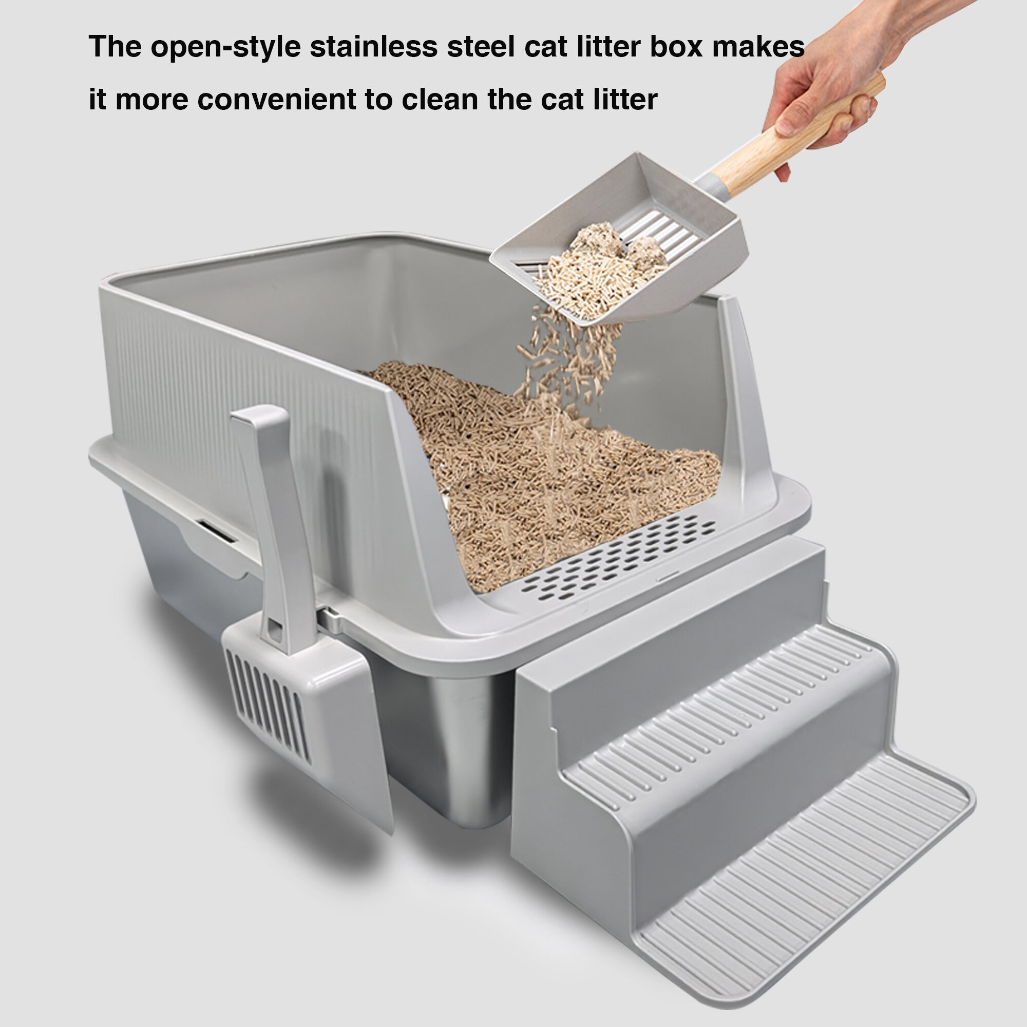 3 In 1 Premium Stainless Steel Cat Litter Box With Removable Lid ...