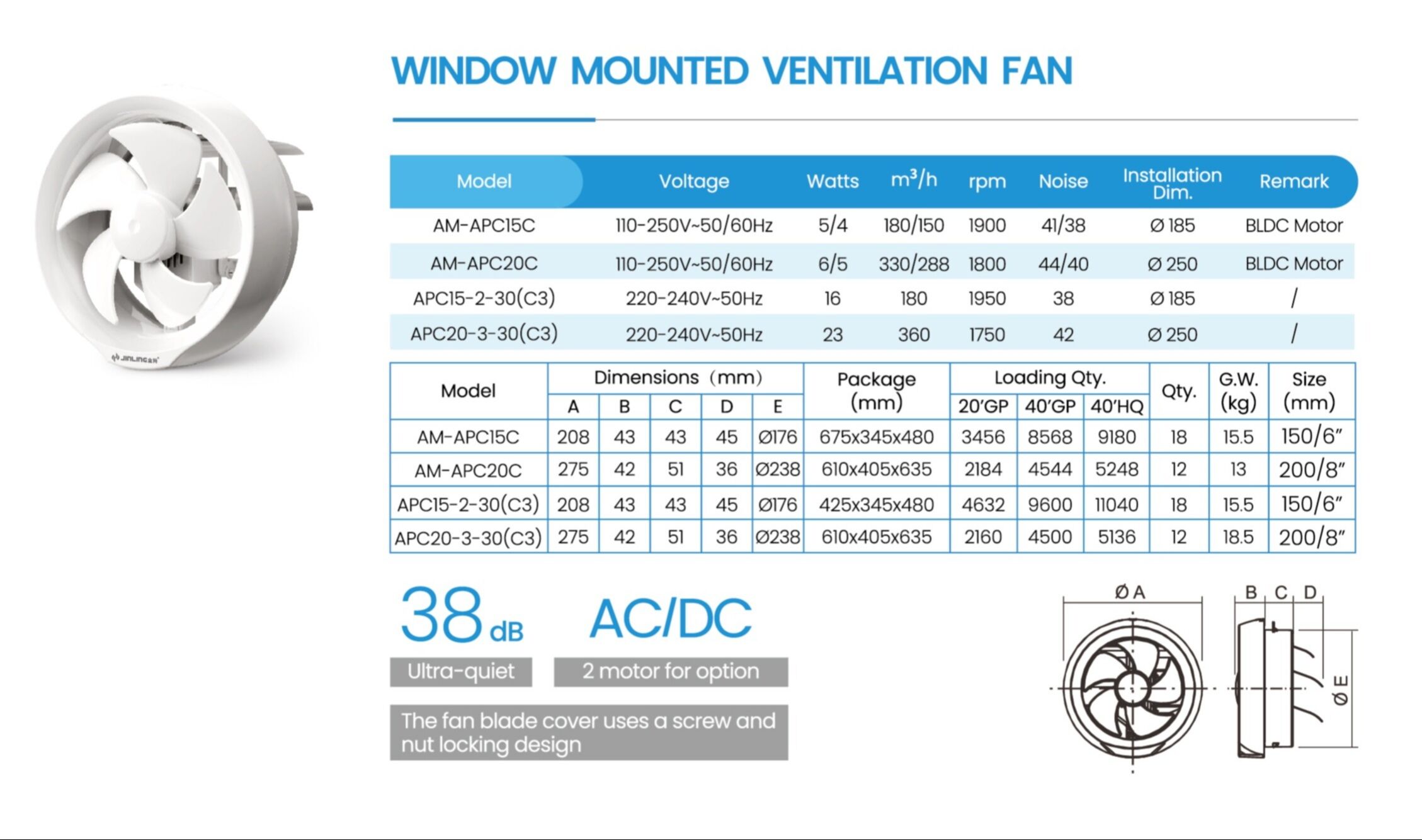 Jinling Extractor Fan 6" 8" Plastic Wall Window Mounted Bathroom ...