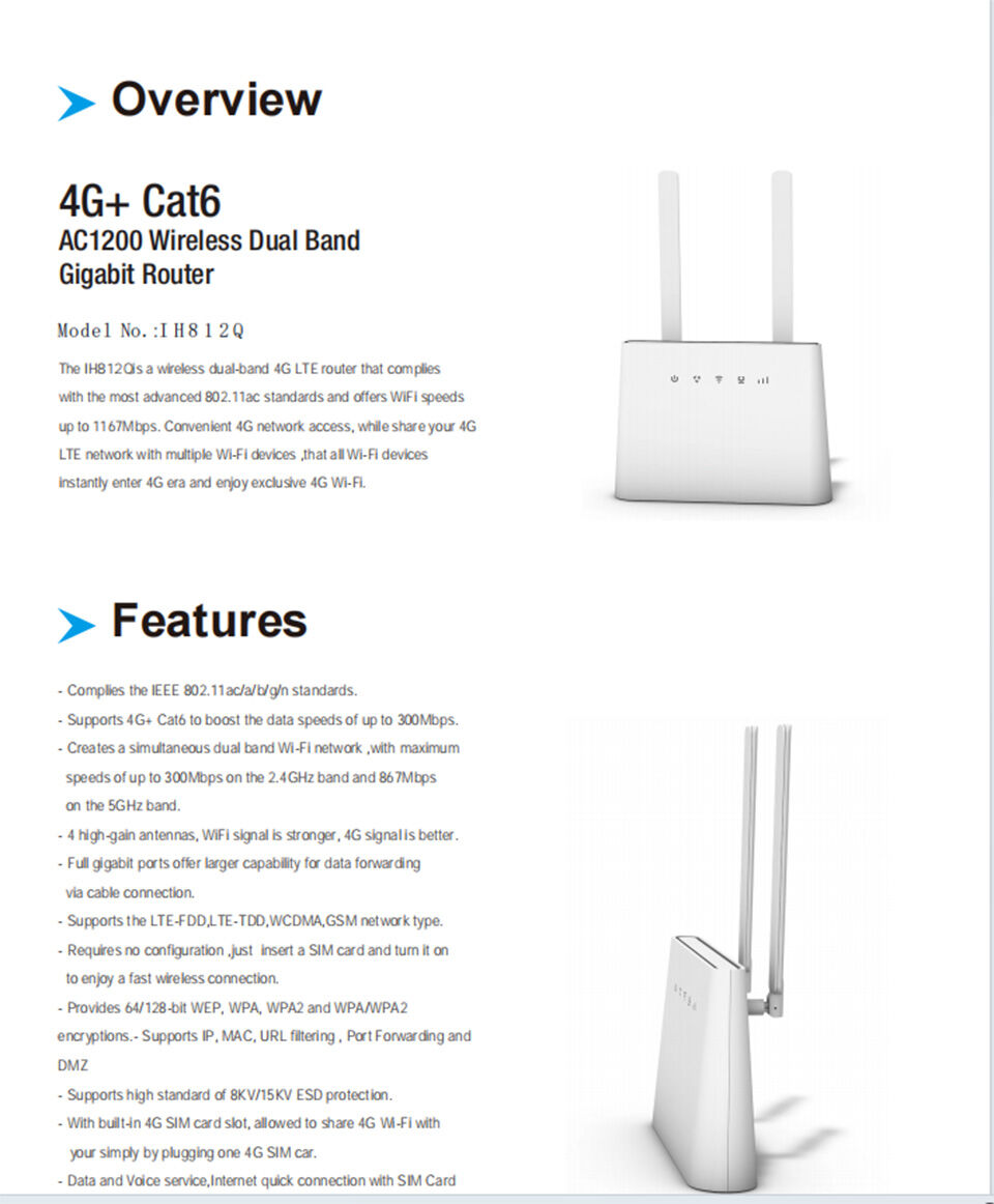 4g Cat6 300mbps Gigabit Router Ac1200 Wireless Dual Band 2.4ghz/5.8tghz ...