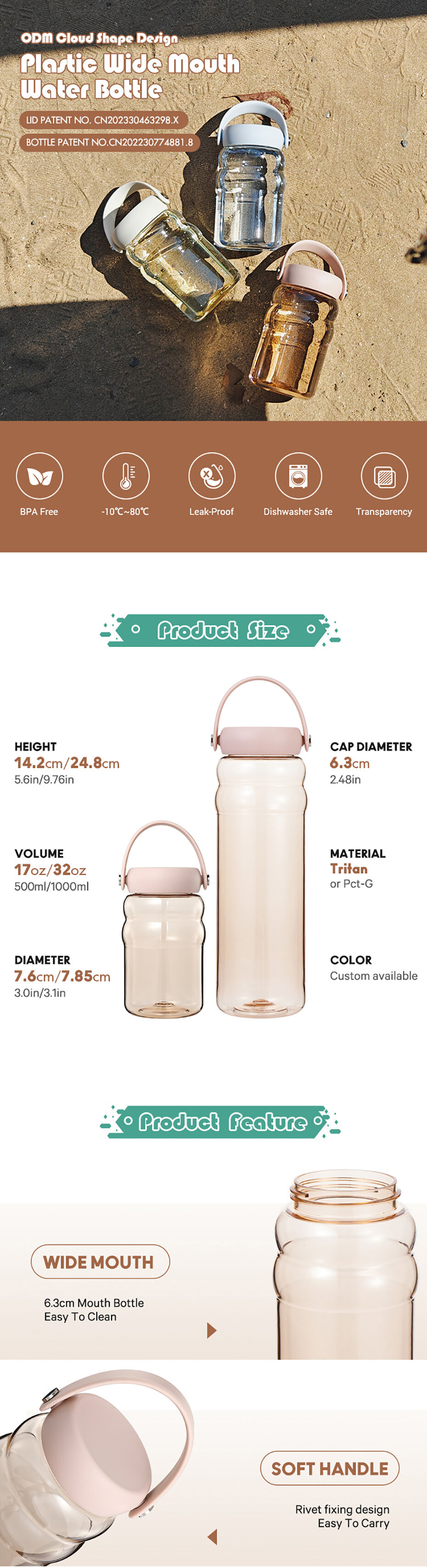 Factory Price Wide Mouth Tritan Material Cloud Shape Plastic Water ...