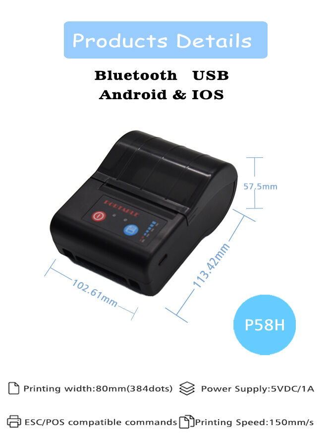 58mm Mini Thermal Receipt Mobile Printer With Android Ios 50mm Max ...