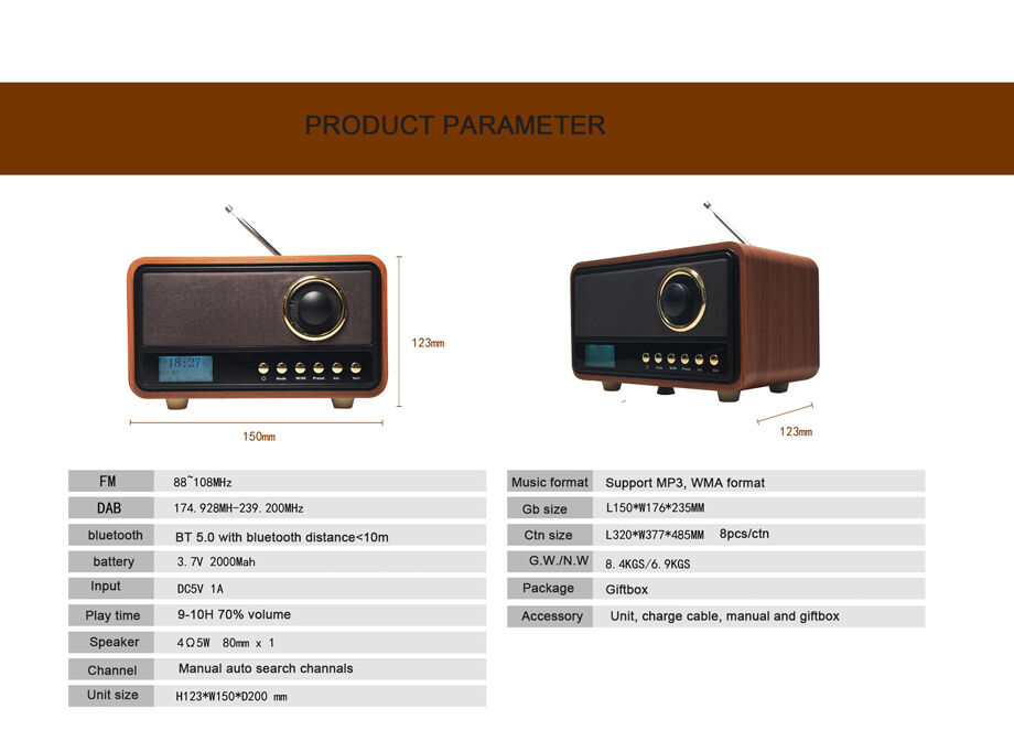 Maxcore High End Quality Wood Fm Dab Radio With Bluetooth Time Display ...