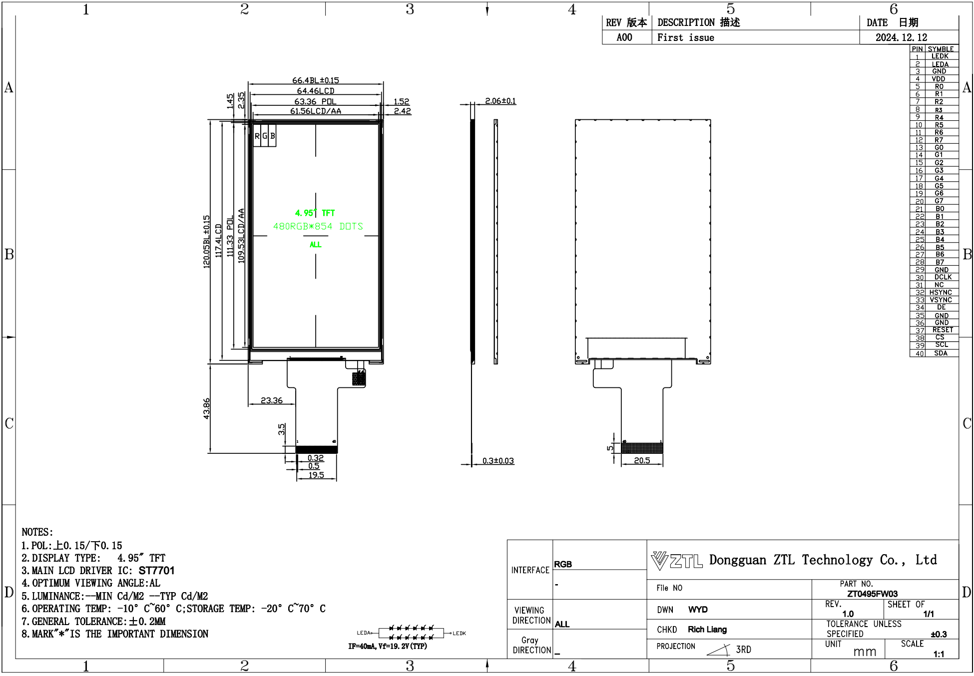 Layar Lcd Tft 4.95 Inci, Resolusi 480 X Rgb X 854, Ic Driver St7701 ...