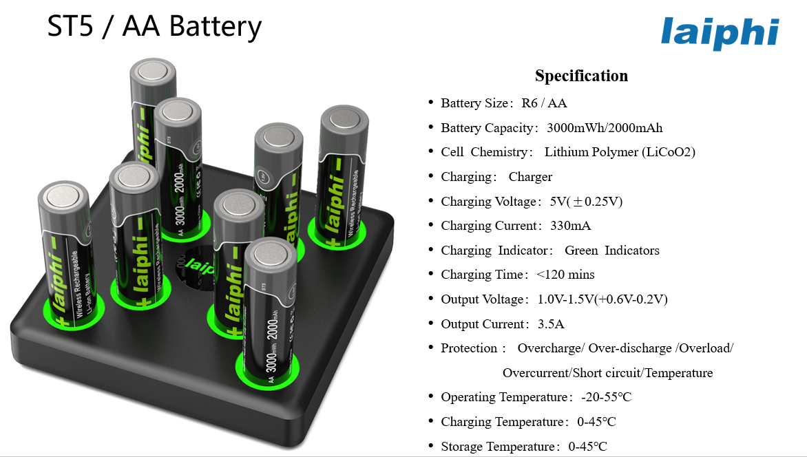 Laiphi 1.5v Aa Rechargeable Lithium Polymer Battery, Max 3.5a Discharge ...