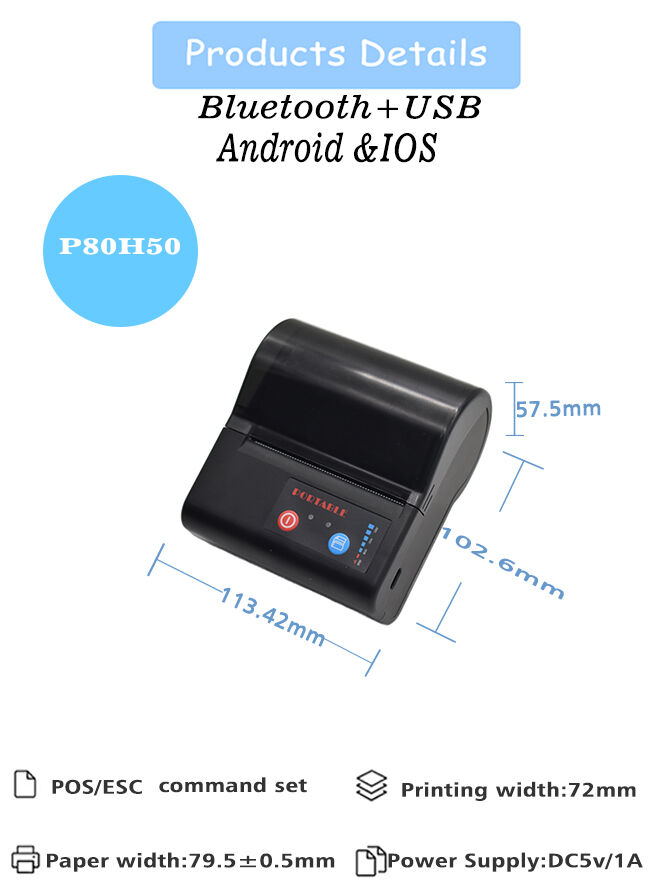 80mm Handheld Mini Bill Printer Wireless Portable Mini Thermal Receipt ...