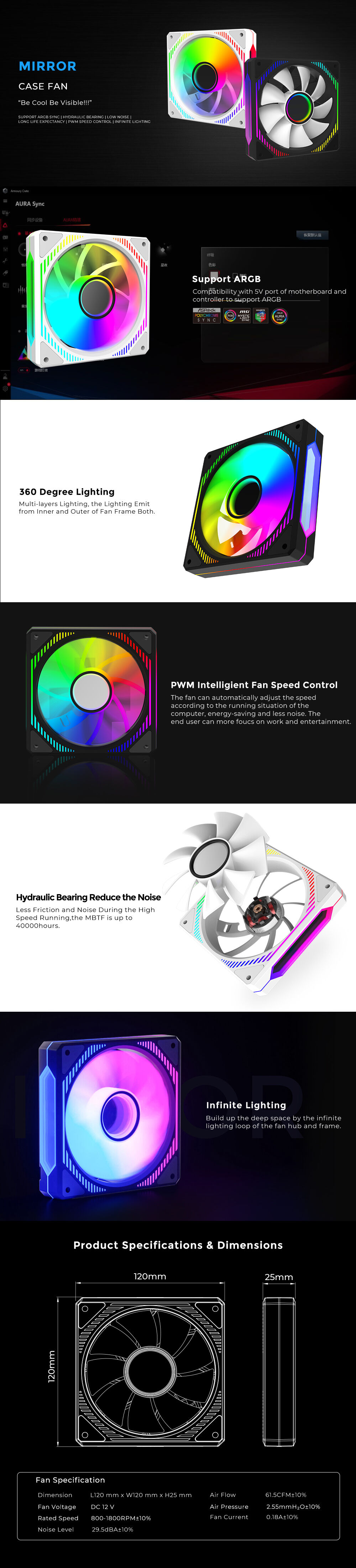 Alseye Pc Case Cooling Fans Pc Liquid Cooling Rgb Fan For Computer Case ...