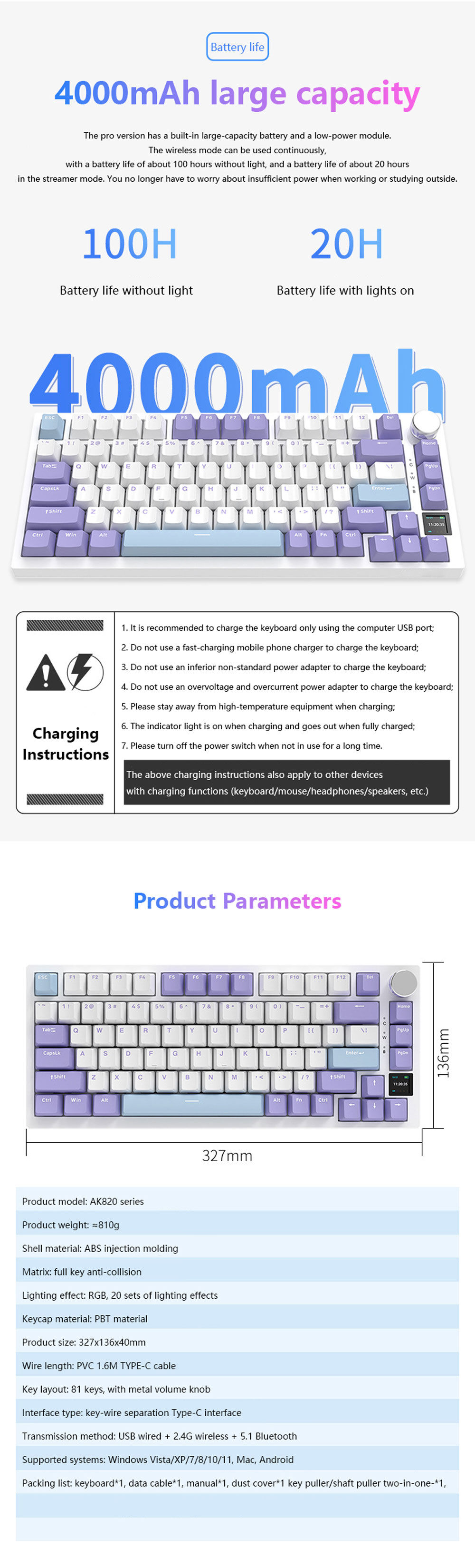 Tri-mode Wireless Bluetooth Wired Mechanical Keyboard Customized 75 Hot ...