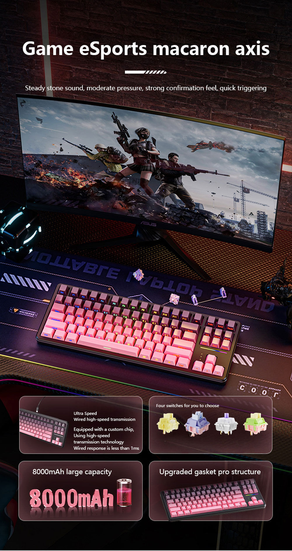 Oem Axis Gaming Mechanical Keyboard Bluetooth Three-mode Ultra-quiet ...