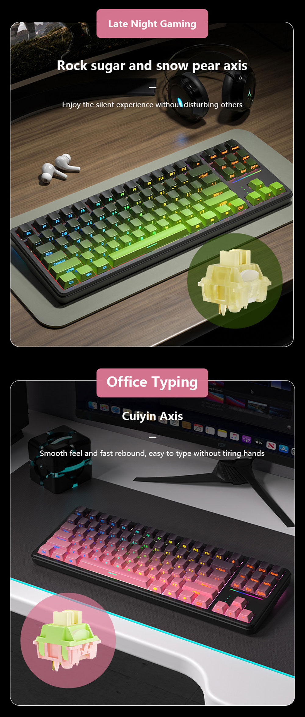 Oem Axis Gaming Mechanical Keyboard Bluetooth Three-mode Ultra-quiet ...