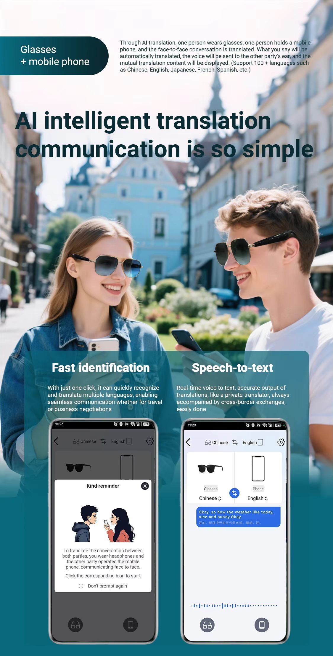 Buy China Wholesale Gy100 Smart Sunglasses Multi Language Wireless ...