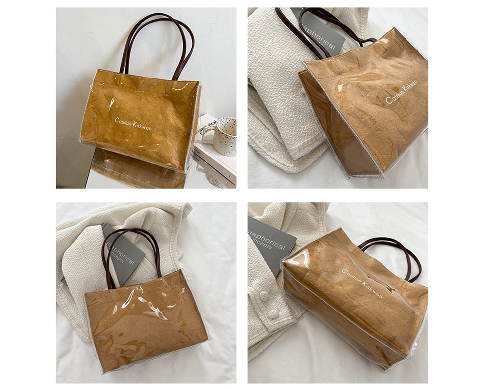 Large Pvc Tote Bag For Women Letters Print Handbags Kraft Paper ...