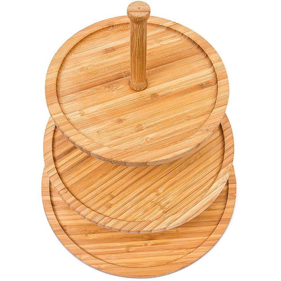 Bamboo Round Three Layer Fruit Plate Desktop Multi Layer Tray Hot ...