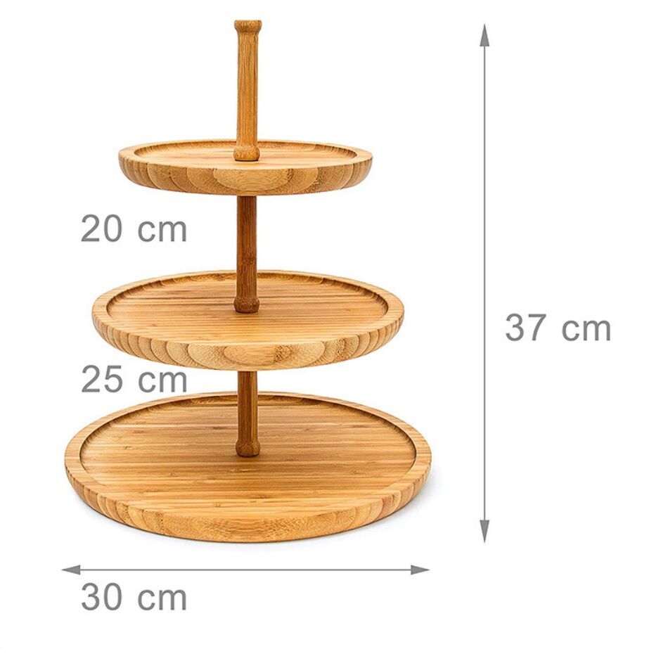 Bamboo Round Three Layer Fruit Plate Desktop Multi Layer Tray Hot ...
