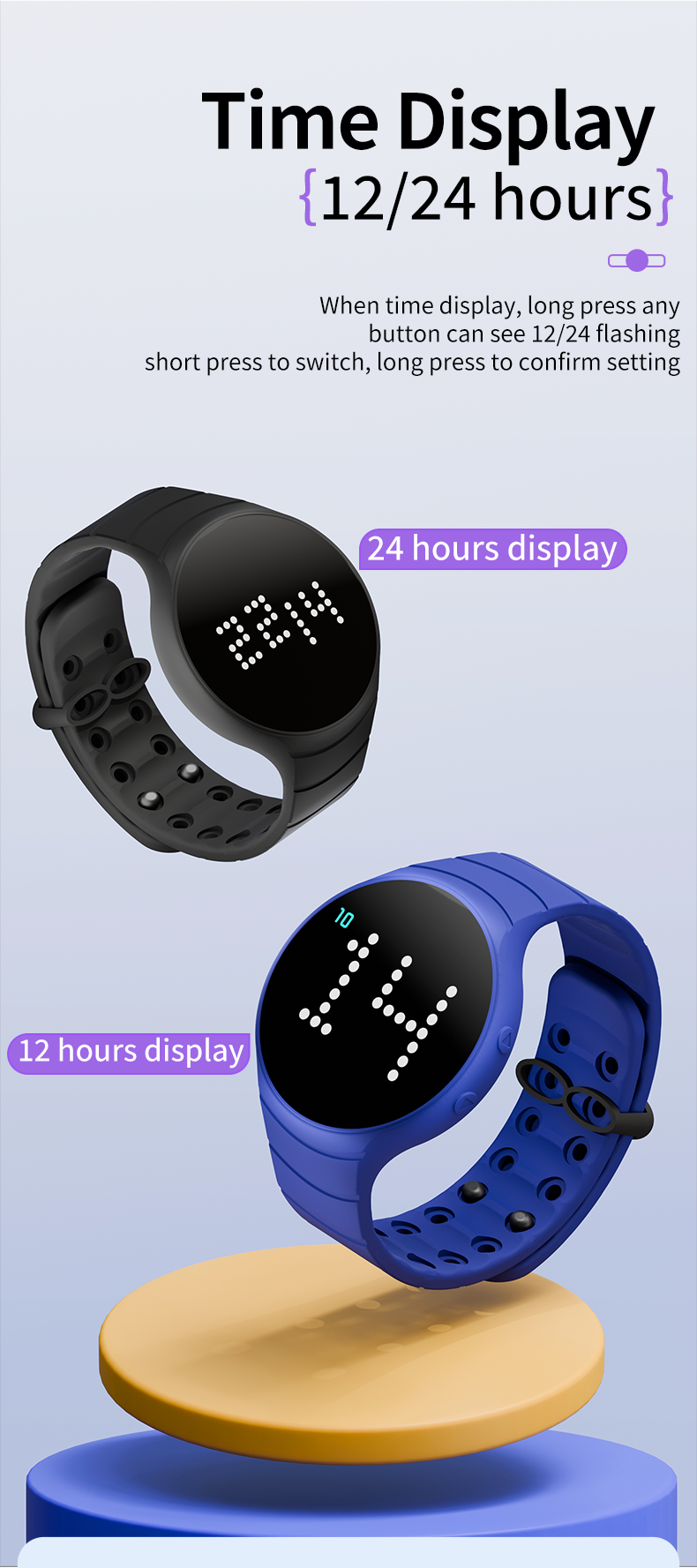 Round Big Led Screen Watch Countdown Timer 8 Vibrating Alarm Watch With ...