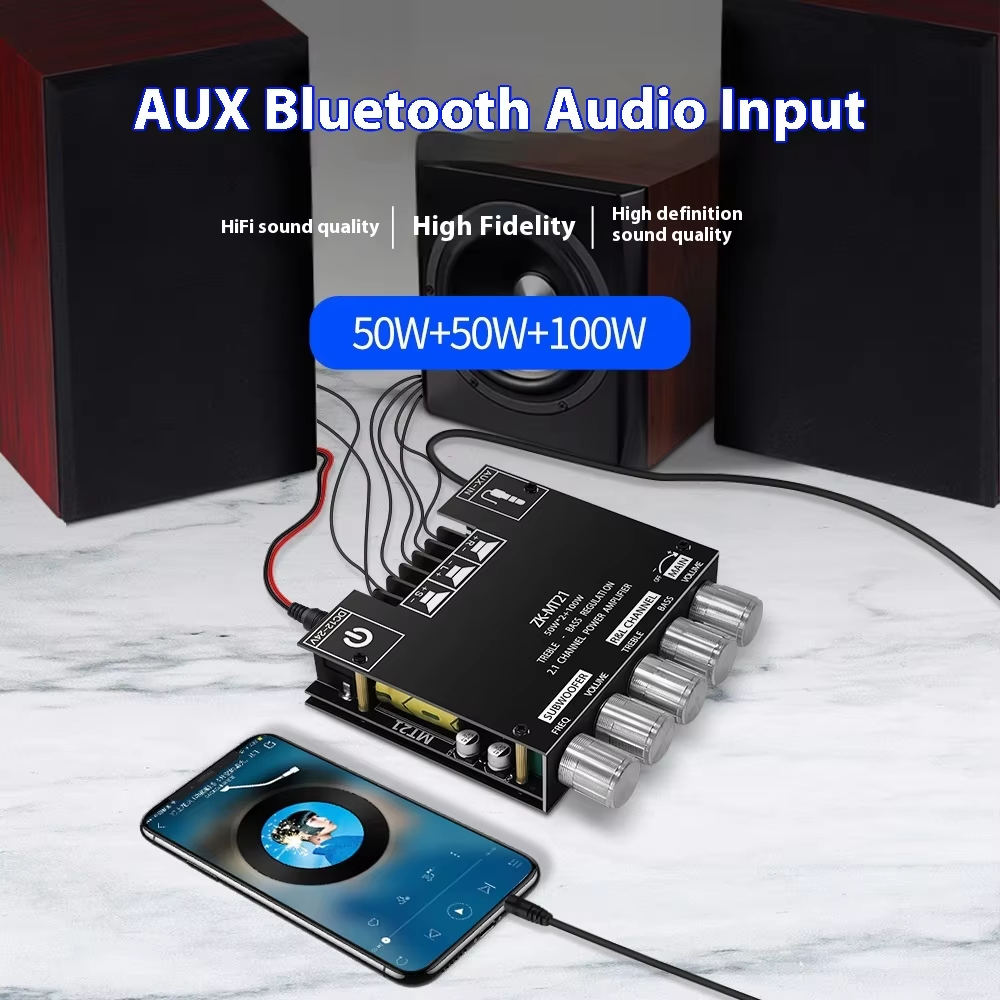 Zk-mt21 2.1 Bluetooth Digital Power Amplifier Module 50w*2 + 100w Subwoofer High Low Tone ...