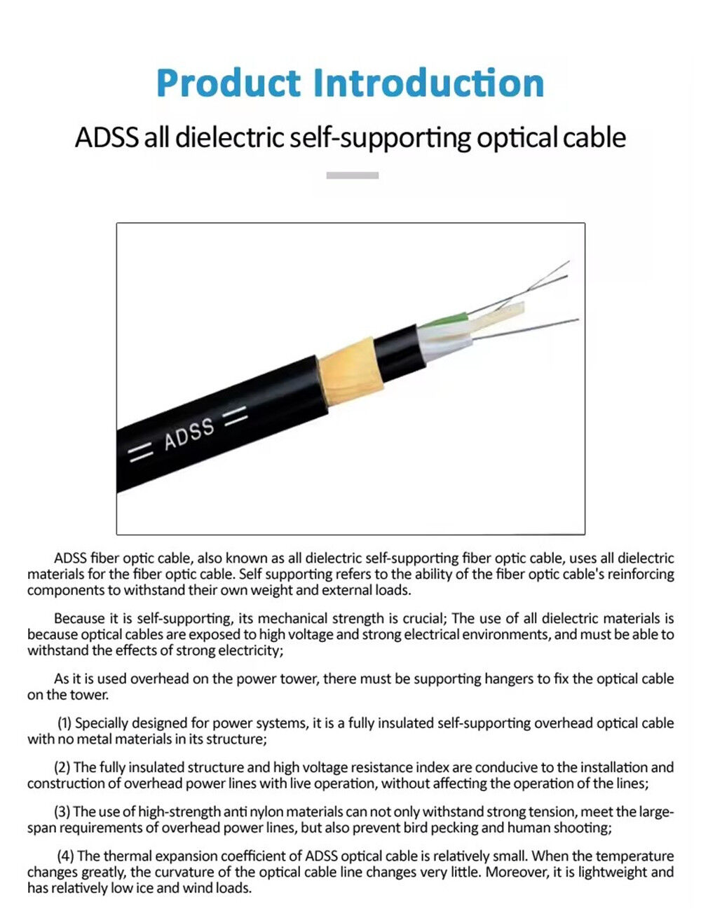 All Dielectric Self Supported Adss Fiber Aerial Cable 12 Core 24 Core ...