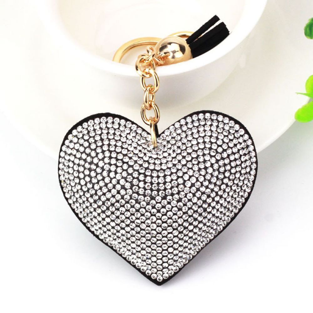 Popular Little Fragrance Peach Heart Hot Diamond Leather Keychain, Love ...