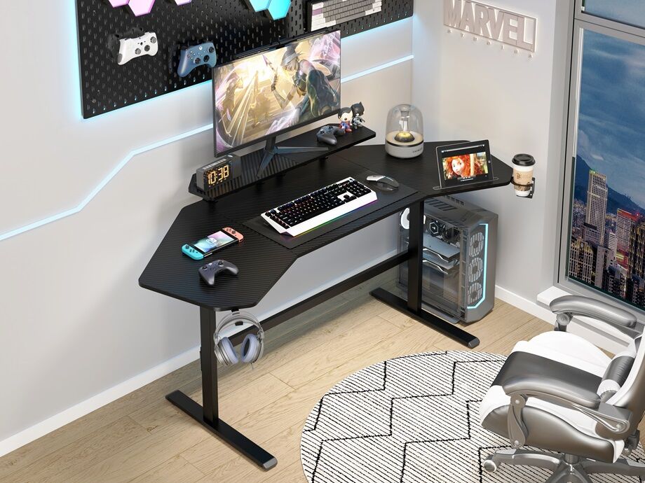 Olin Wing Shaped Gamer Worksation Studio Large Gaming Computer Desk ...