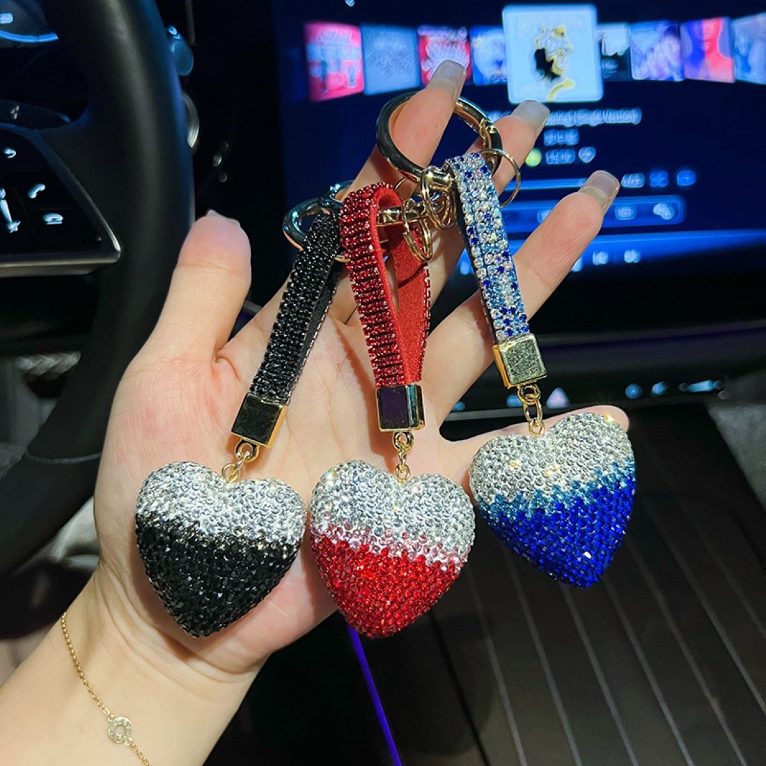 Round Buckle Drill Rope Full Diamond Love Keychain Clay Bag Pendant ...