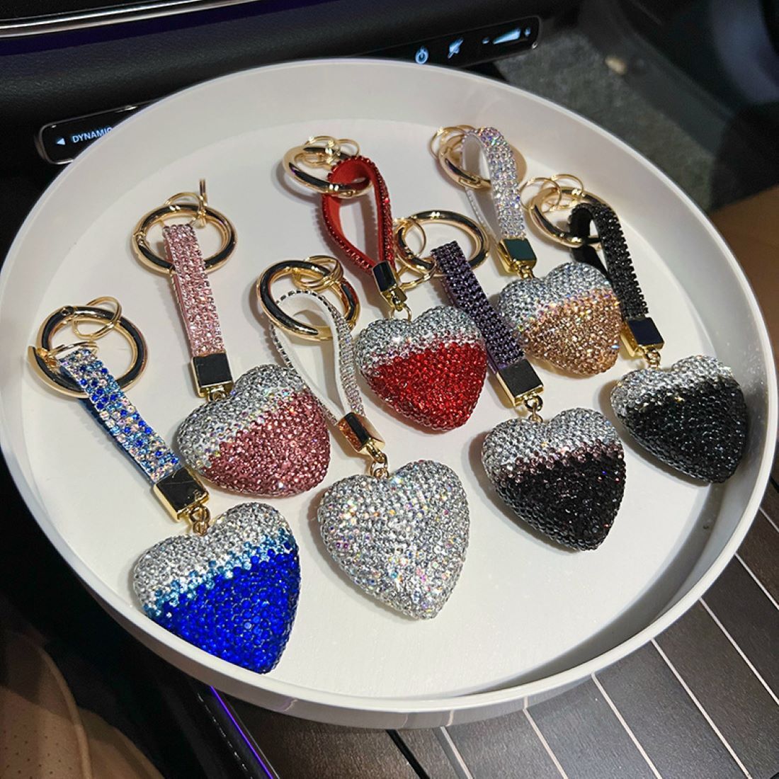 Round Buckle Drill Rope Full Diamond Love Keychain Clay Bag Pendant ...
