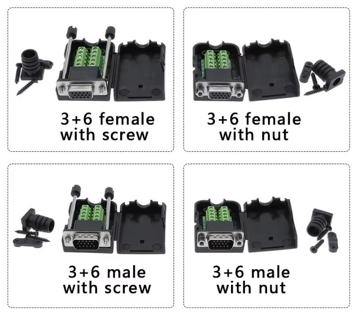 D-sub Vga Terminal Vga Solderless Connector 3+6 Male And Female Docking ...