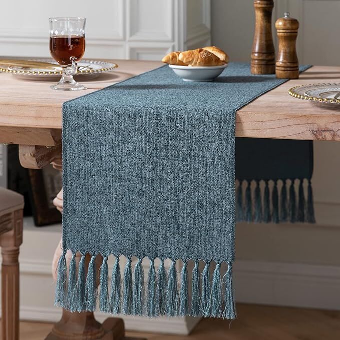 Elegant Boho Farmhouse 72-inch Table Runner With Tassels Knitted Fall ...