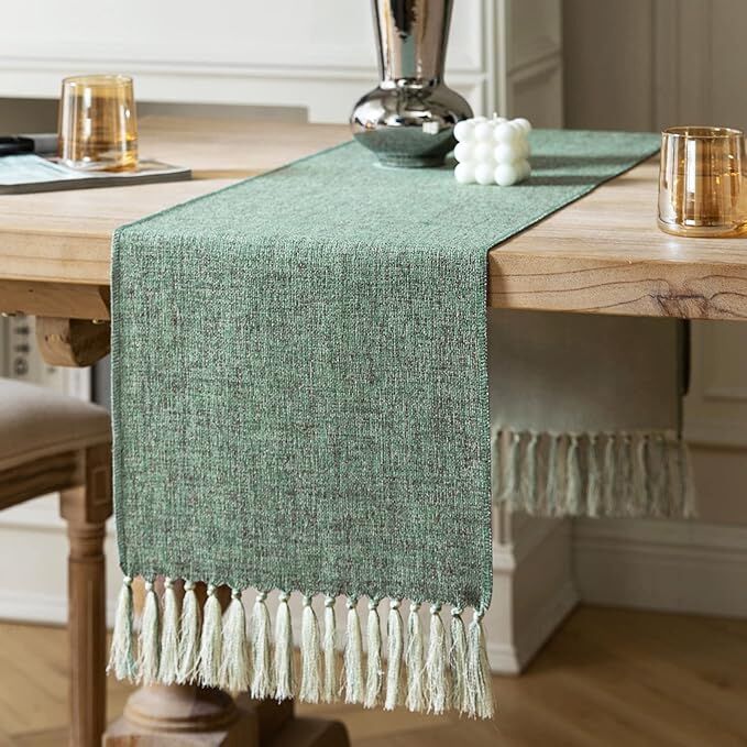 Elegant Boho Farmhouse 72-inch Table Runner With Tassels Knitted Fall ...