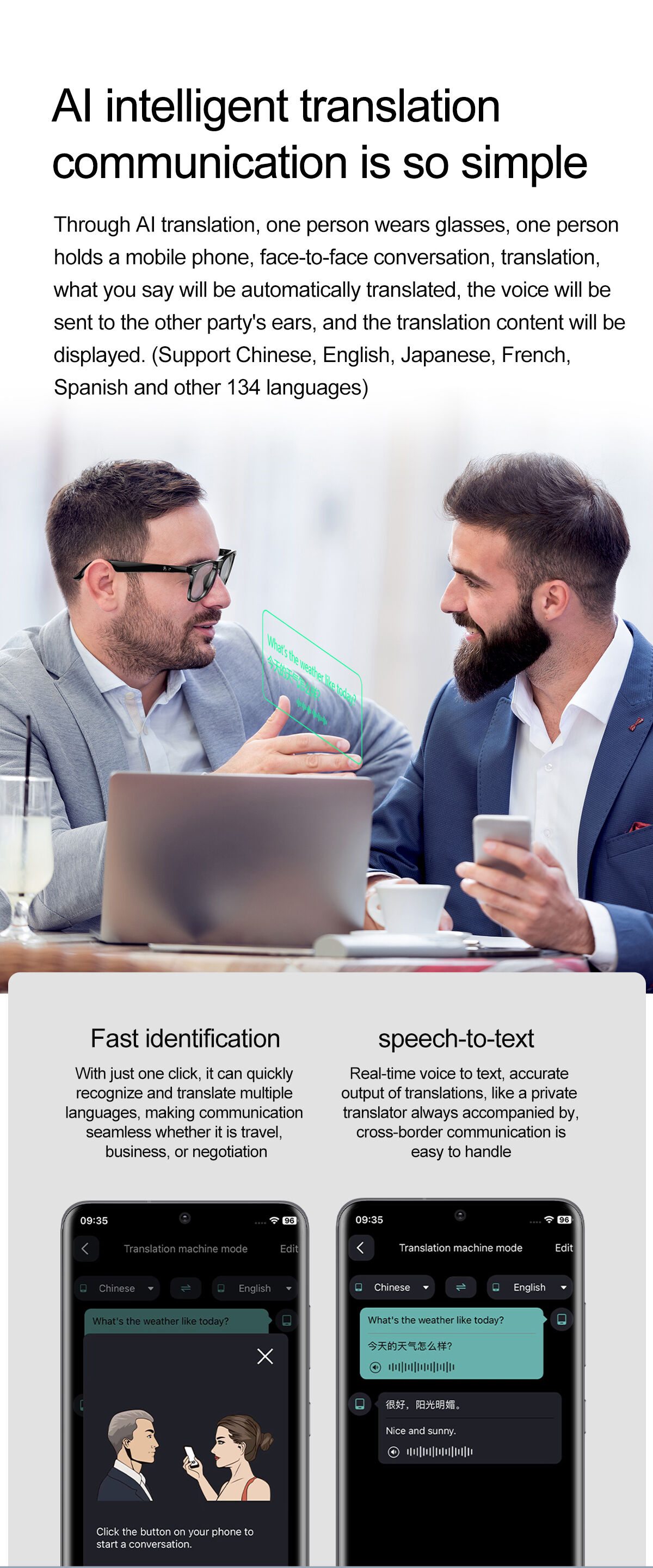 Ai Translation Intelligent Glasses Music Playback Bluetooth Calling ...